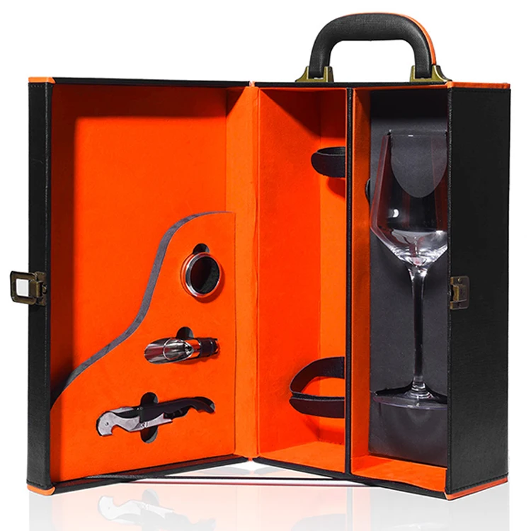 Luxury Gift Set Wine Bottle Glass Packaging Box Portable Leather Wine ...