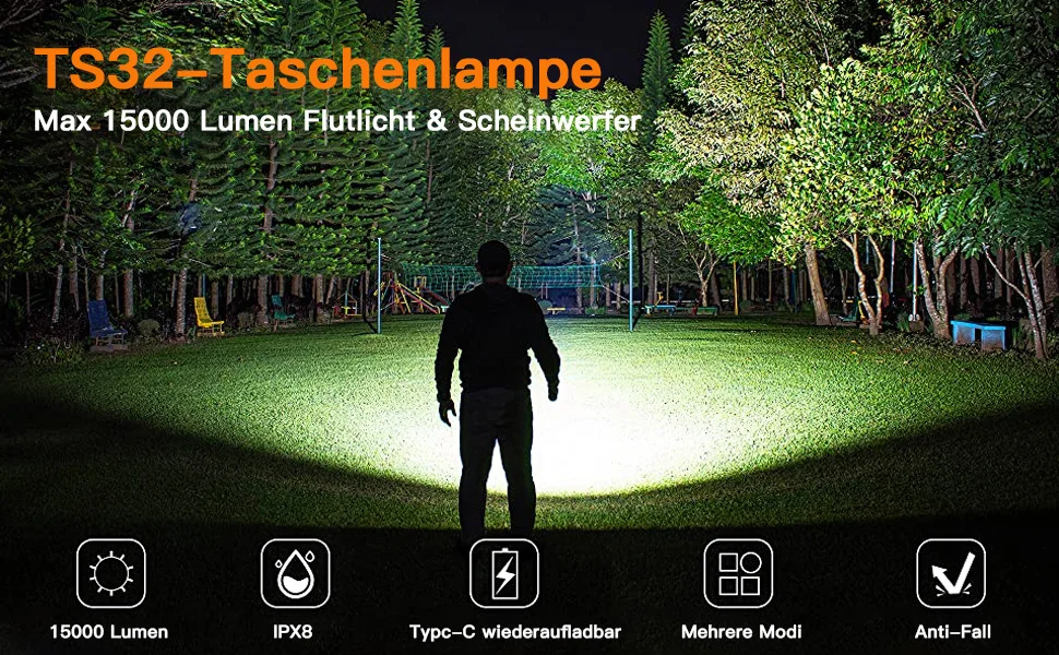 TS32 15000lm Rechargeable Flashlight - Powerful and Reliable