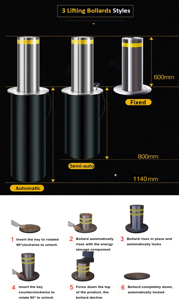 Hydraulic Retractable Steel Rising Parking Bollards - Semi Automatic ...