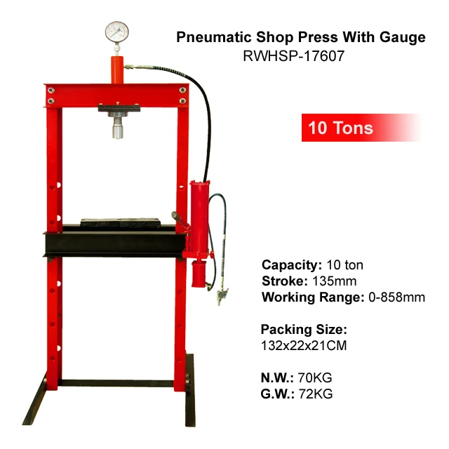 10 Ton Pneumatic Air Hydraulic Shop Press Machine With Gauge Car ...