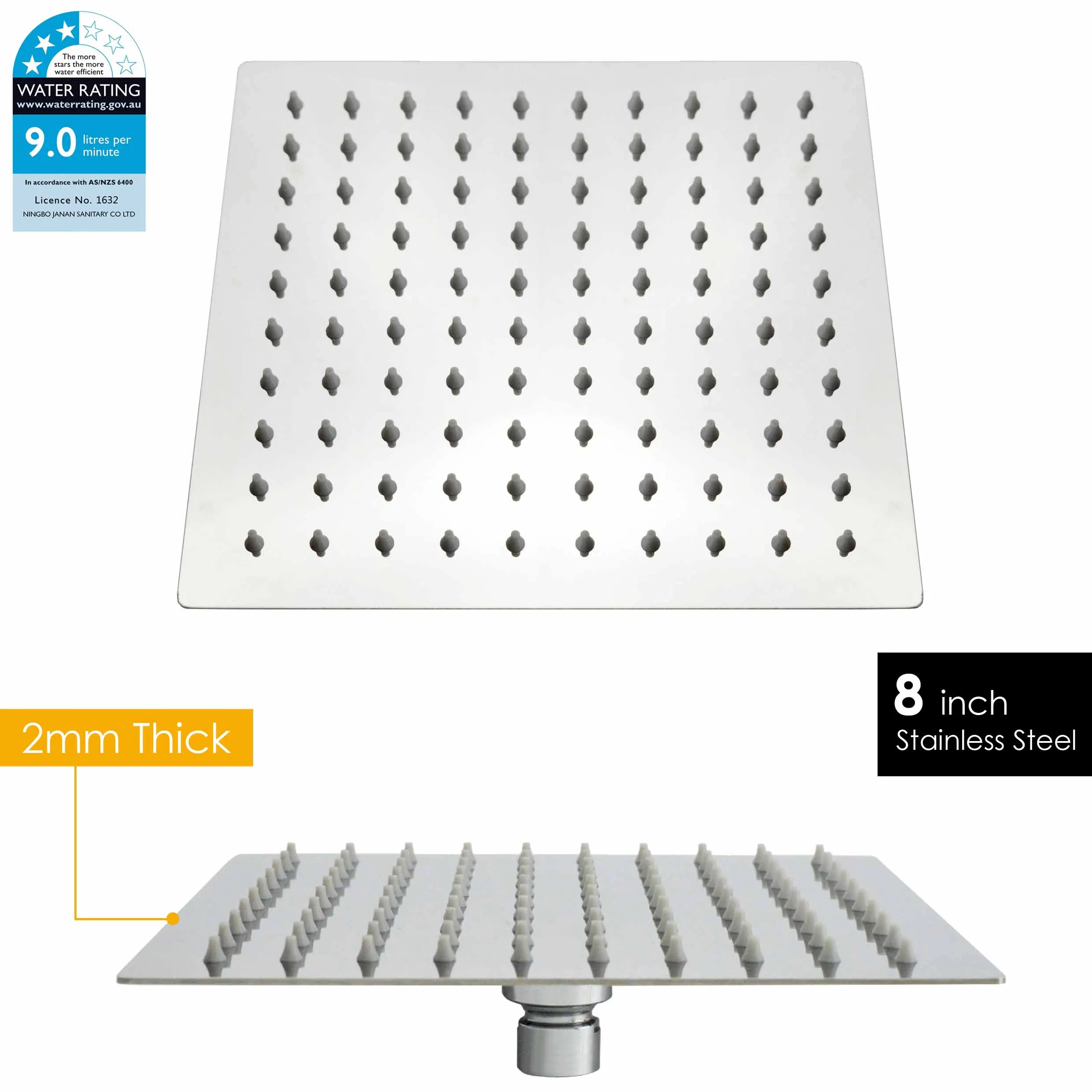 304 Stainless Steel Square 8/10/12/16 Inch Australian Standard Shower ...