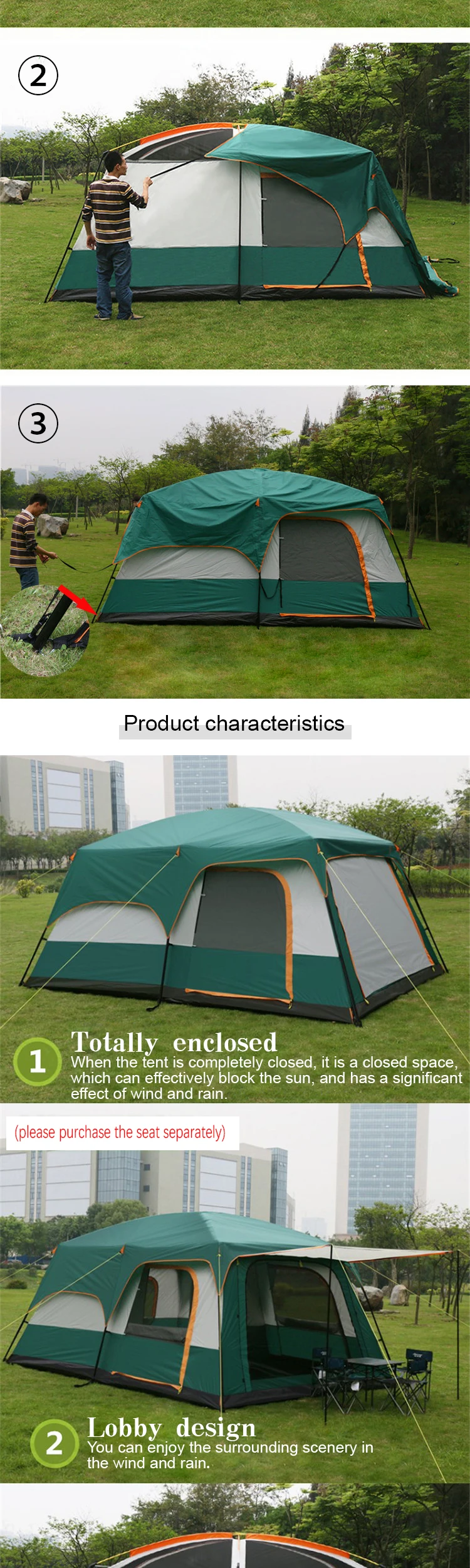 Folding Glamping Double Layer Camping Outdoor Big Tents 8 Persons ...