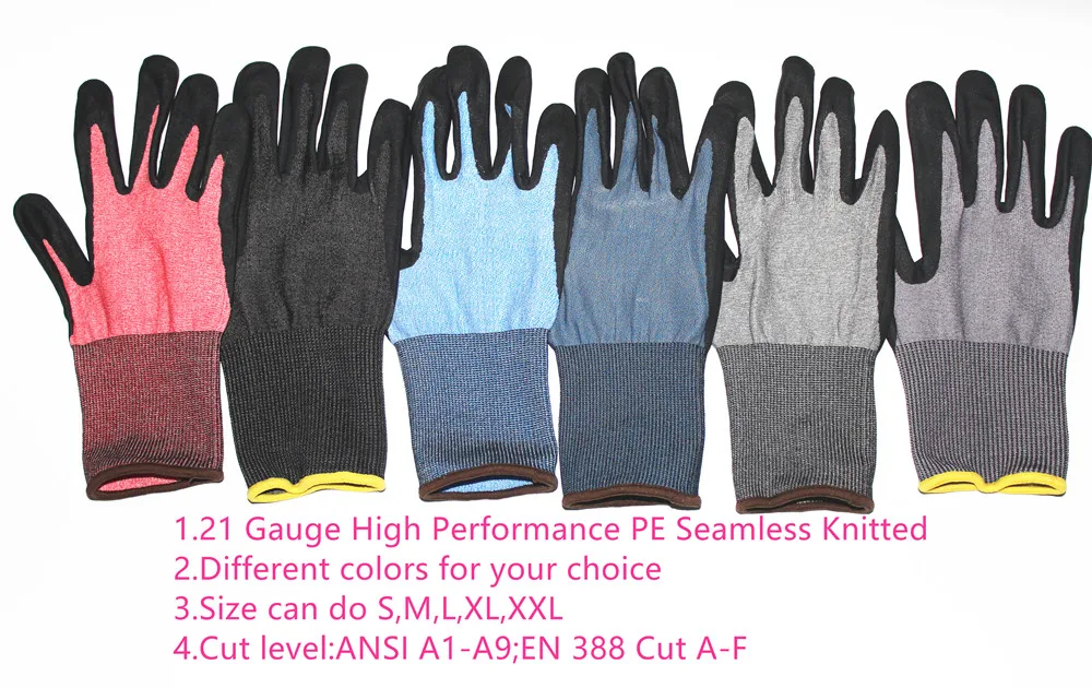 18/21 Gauge Thin Nitrile Coated Foam Finish Flexible Cut Resistant ...