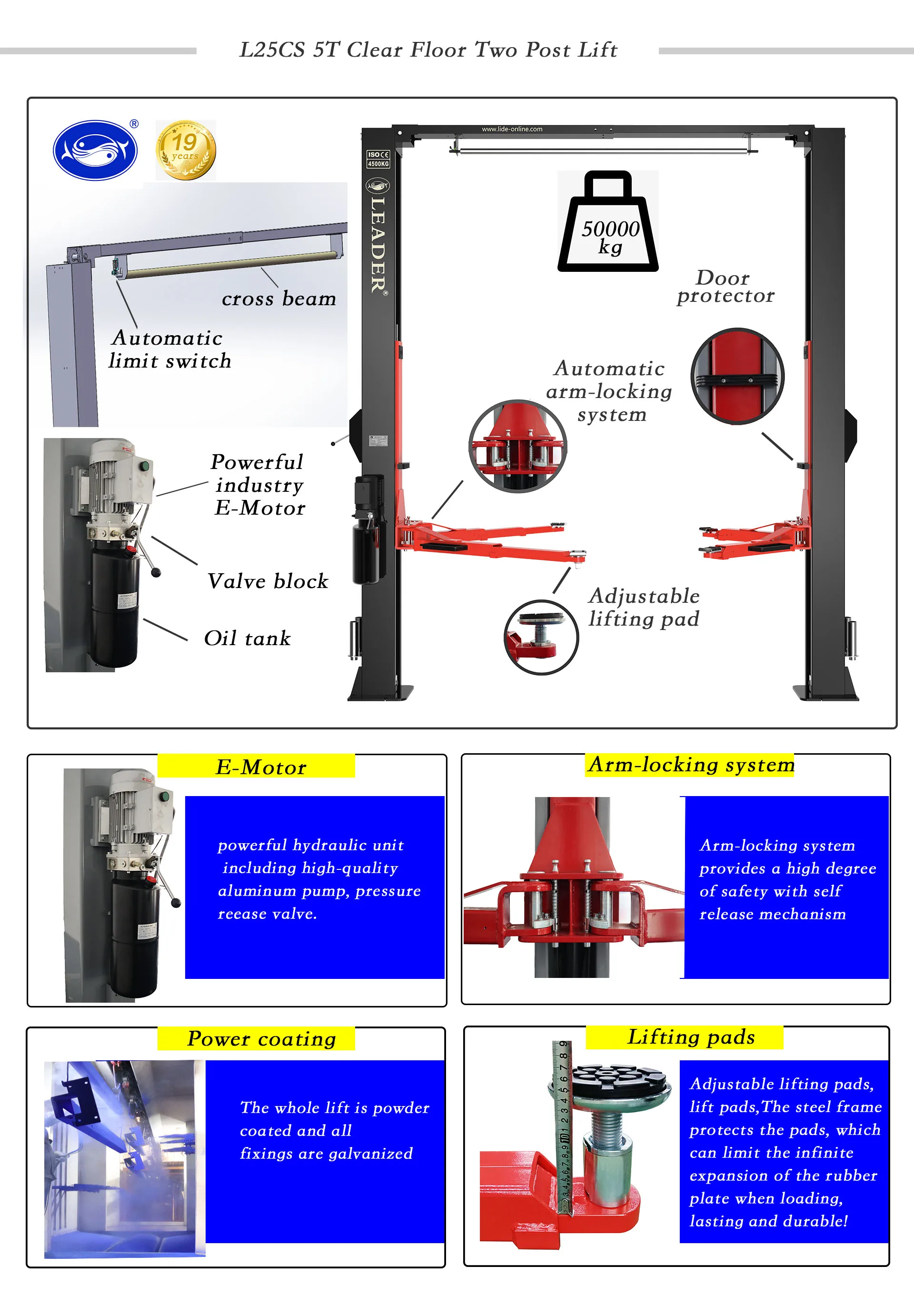 2 Post Car Lift - 5T Direct Drive Cylinder Hydraulic Lift