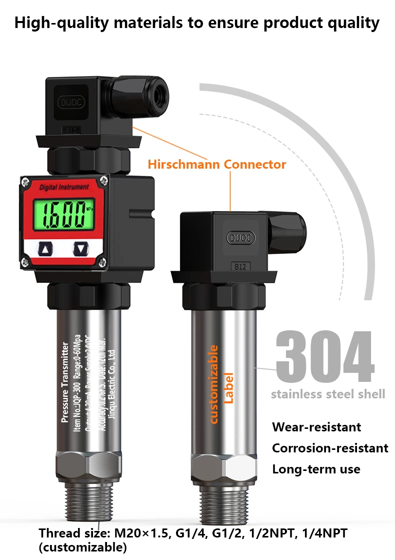 0-1000bar Pressuretransmitter 4-20ma 5v 10v Output Water Tank Oil Gas Pressure Measurement G1/4 ...