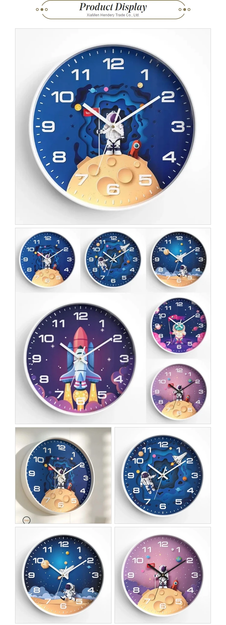 Cartoon Wall Clock Hanging Living Room Children's Wall Clock Astronaut Bedroom Silent Quartz ...