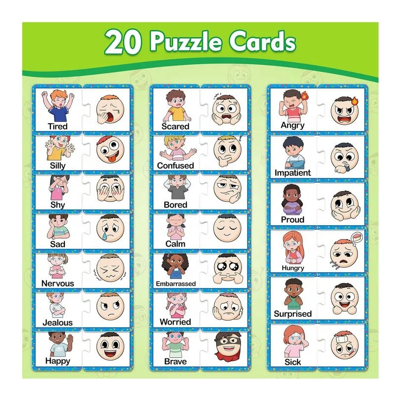 Feelings & Emotions Puzzle Cards Feelings Chart Toys for Kids Social ...