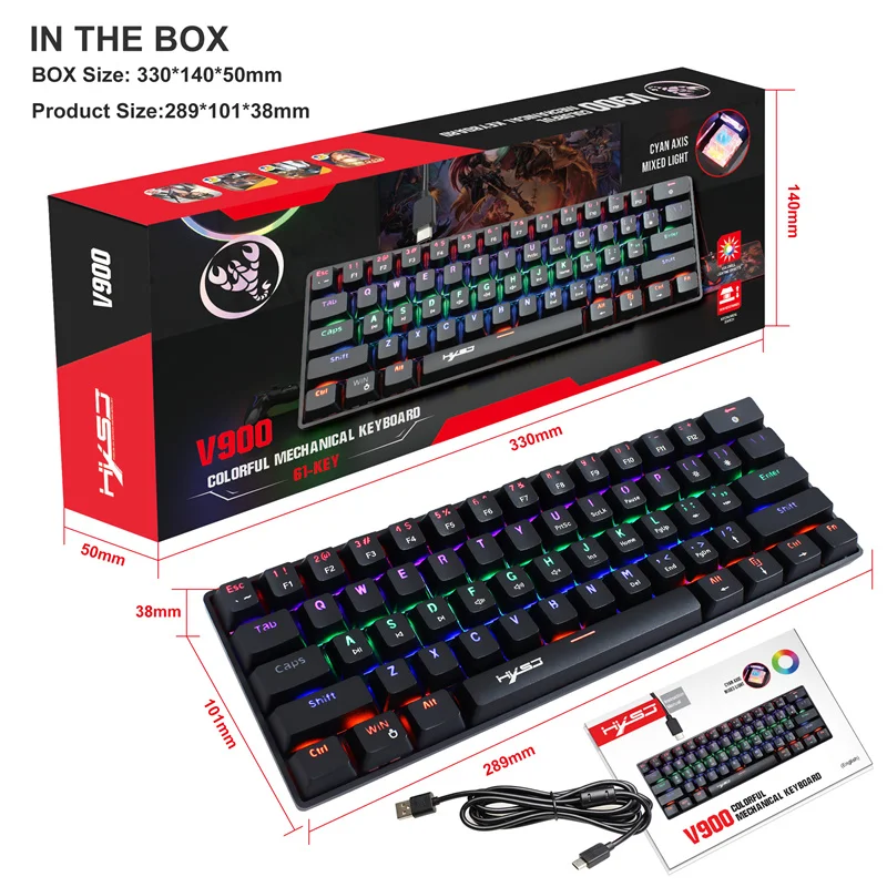 V900 Gaming Mechanical Keyboard - 61 Key Wired RGB Backlit