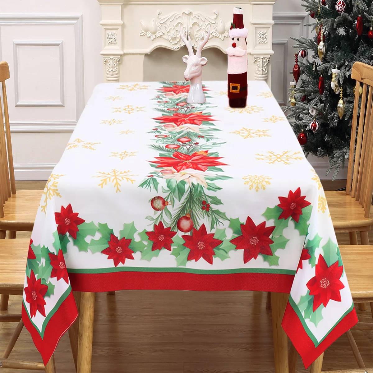 Christmas Tablecloths Santa Claus Snowflake Red Flower Tablecover Stain ...