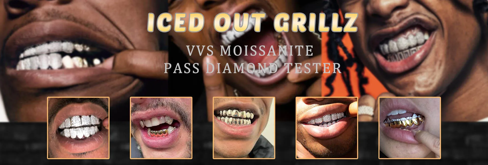 Hip Hop Rapper Iced Out Teeth Grillz 925 Sterling Silver Grillz Fangs ...