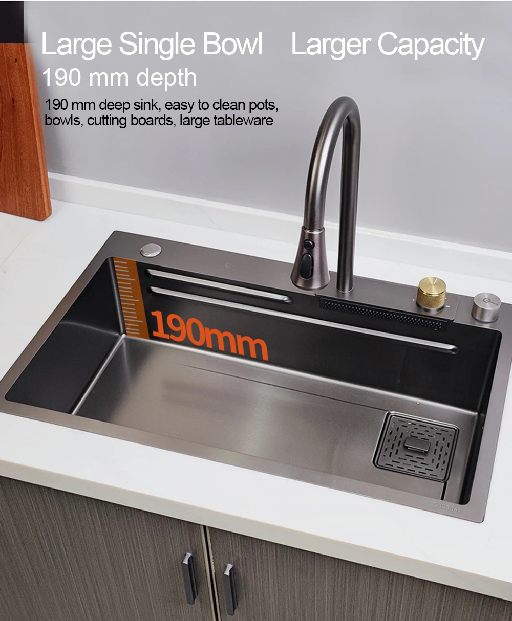 Nano Step Modern Style Smart Black Kitchen Sinks Stainless Steel ...