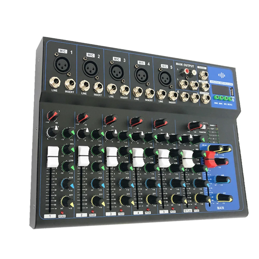 2022 Hot Selling 7 Channels Portable Audio Mixer With Usb 48 V Phantom ...