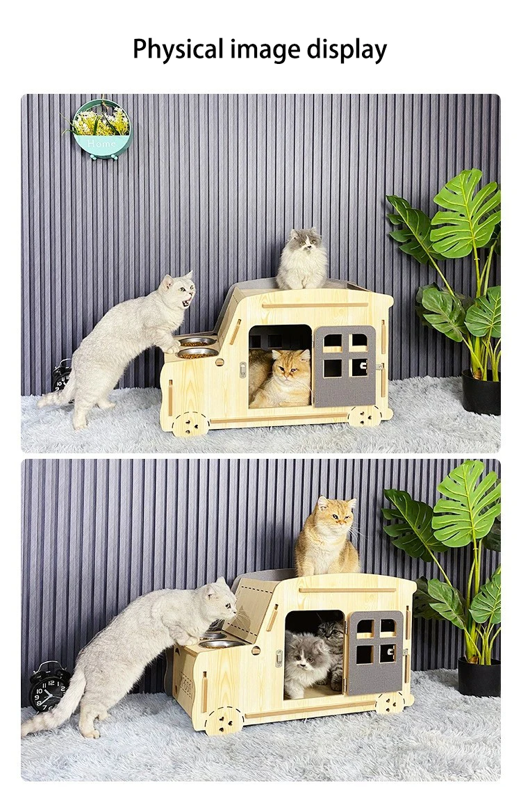 Mofesipi Wooden Cat House With Roof Easily Assembled Cat Cave Pet Nest ...