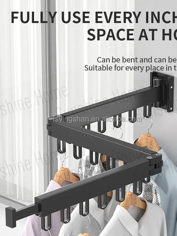 Folding Clothes Hanger Aluminum Retractable Drying Rack Wall Mounted ...