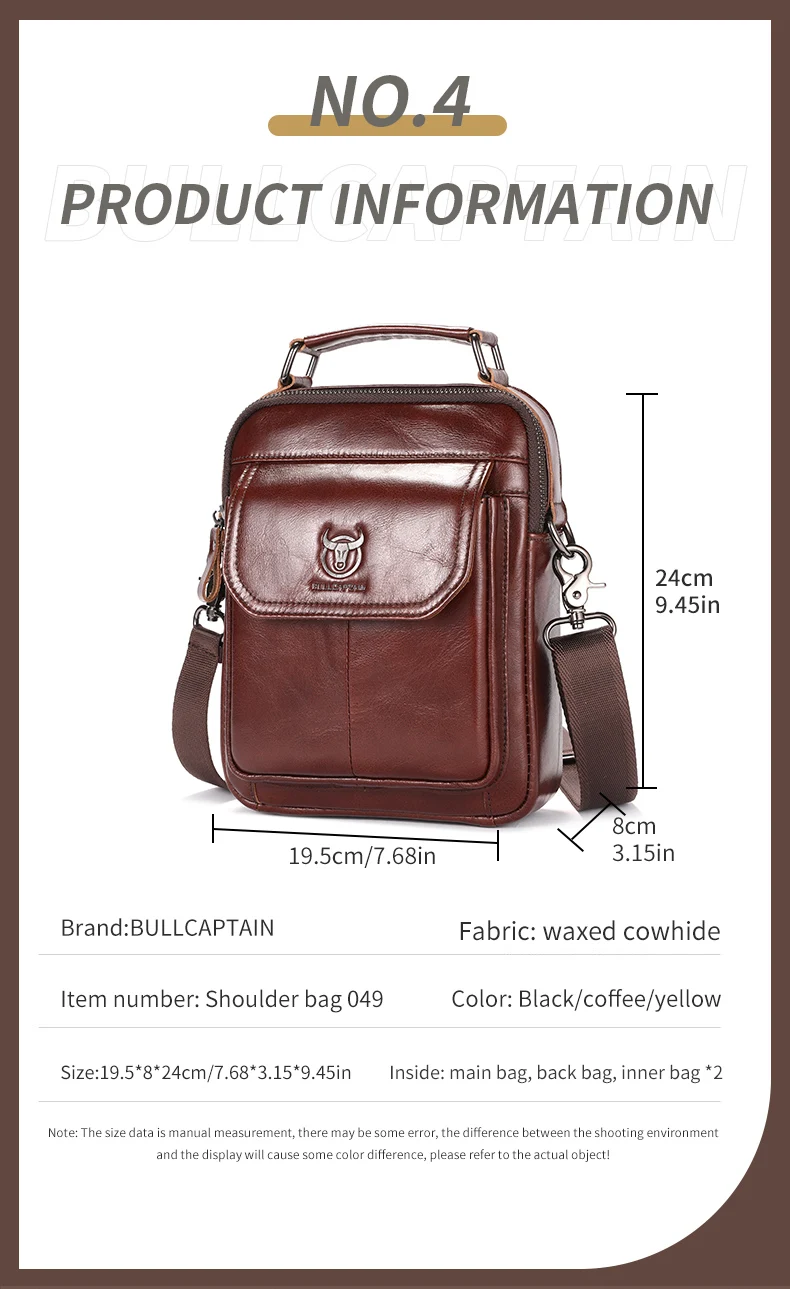 BULLCAPTAIN Men's Vintage Handbags - All Seasons Fashion