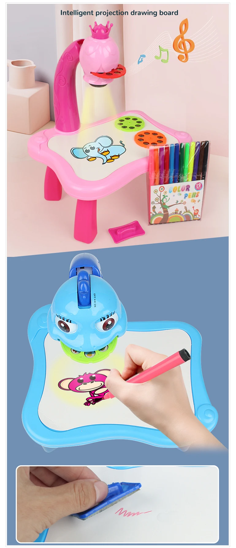 Intelligent Drawing Machine Electric 3 In 1 Kids Projector Painting Toy ...