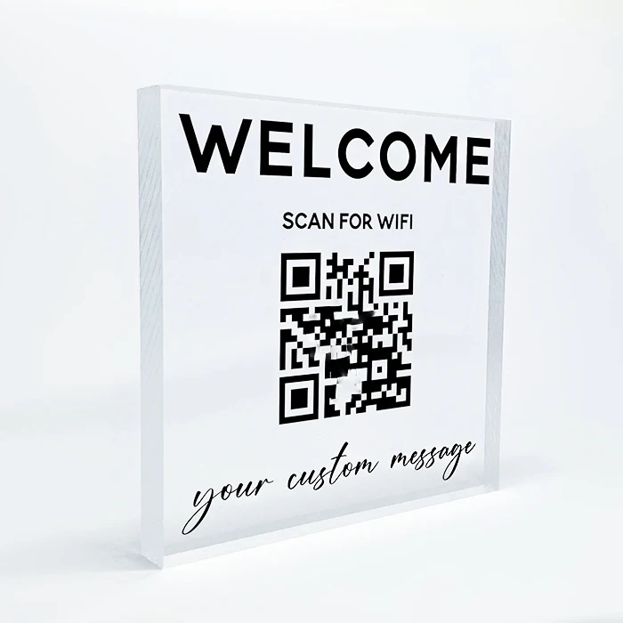 Square Clear Acrylic Wifi QR Code Block for Restaurant