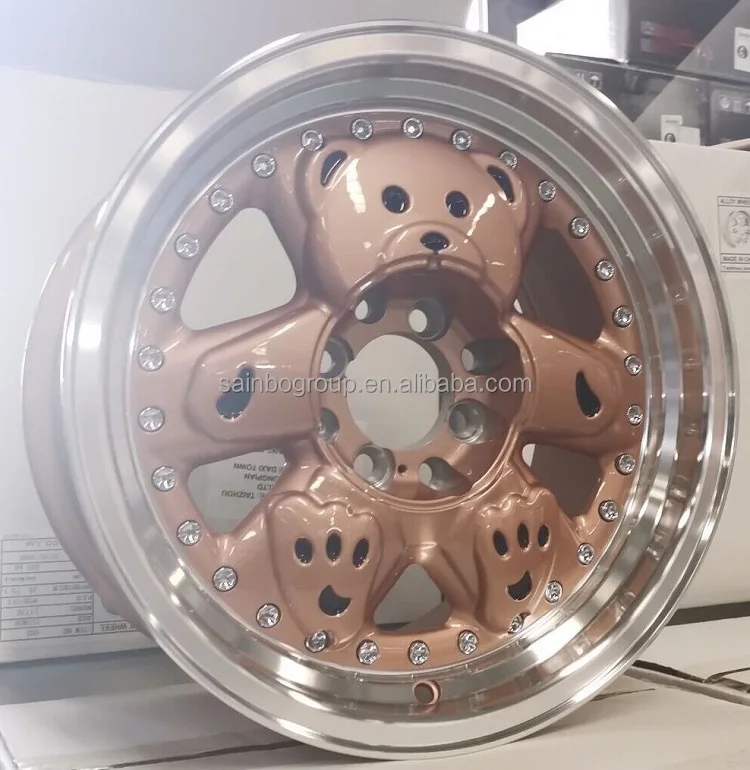 F991770 15x8 4x100 Bronze Silver Machine Lip Cute Bear Wheels