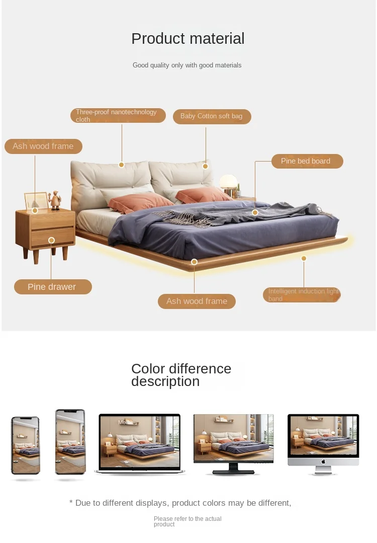 Custom Solid Wood Floating Platform Frame Queen King Size