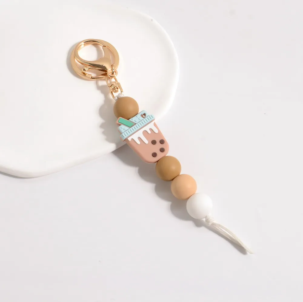 Bubble Tea Teacher Keychain Cute DIY Keyrings Silicone Beads Hand Woven ...