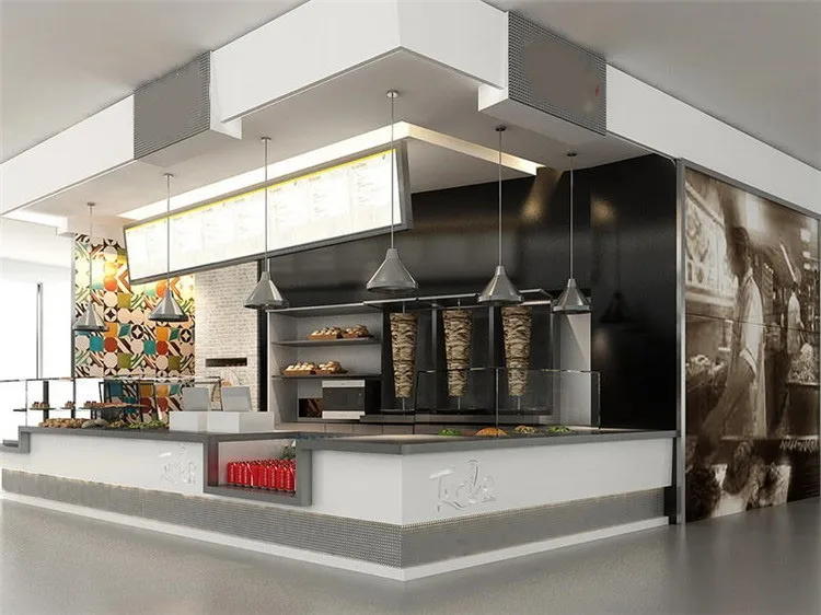 Restaurant Food Display Counter For Mall Wooden Showcase Kiosk Fast ...