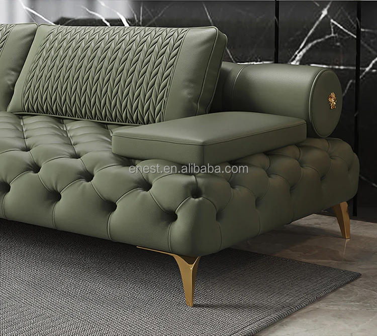 American-style Hotel Reception Leather Button Tufted Couch