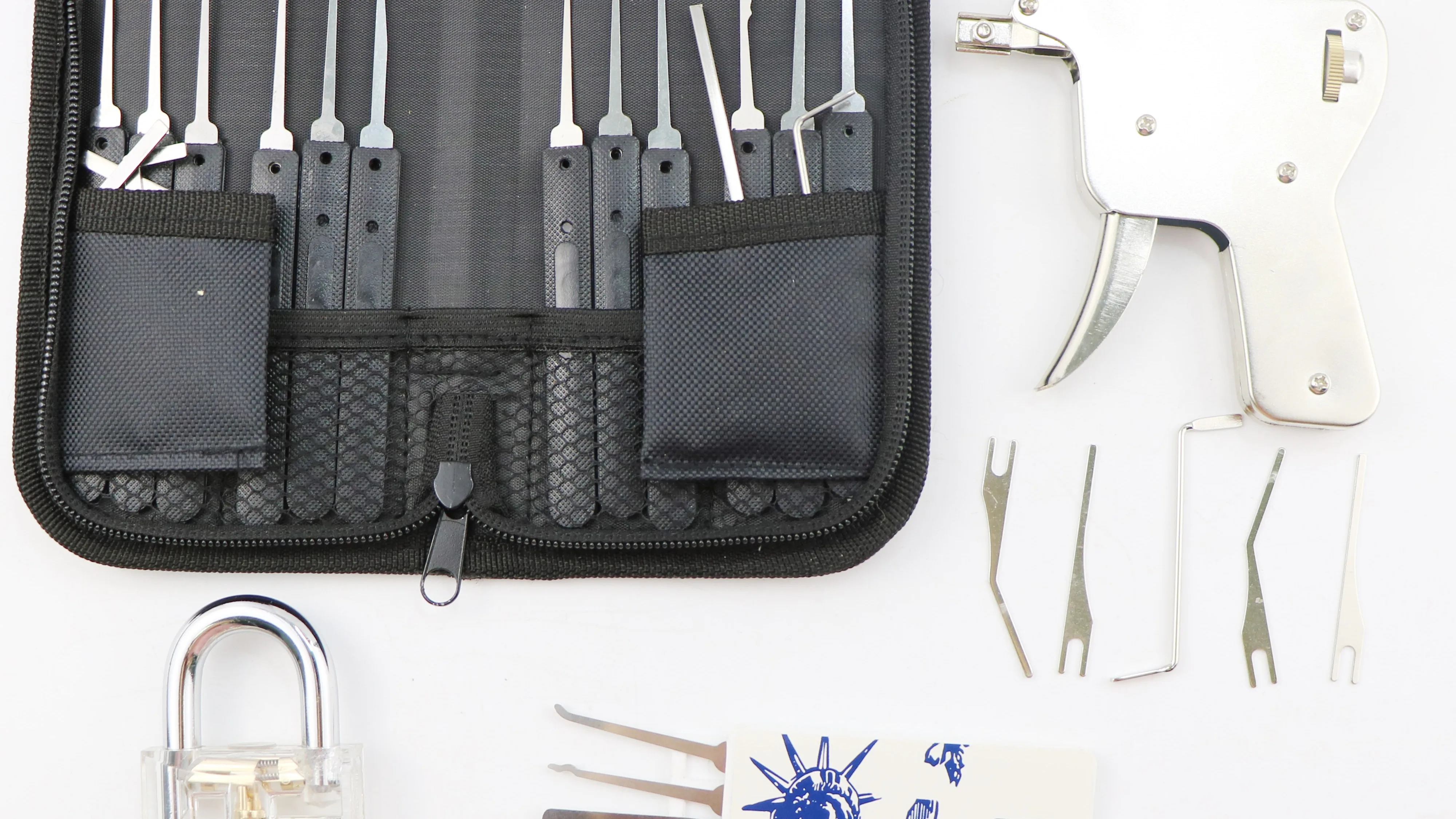 17 Pieces Lock Pick Set Professional Locksmith Tool With 1 Transparent Padlock And Gun Locksmith ...