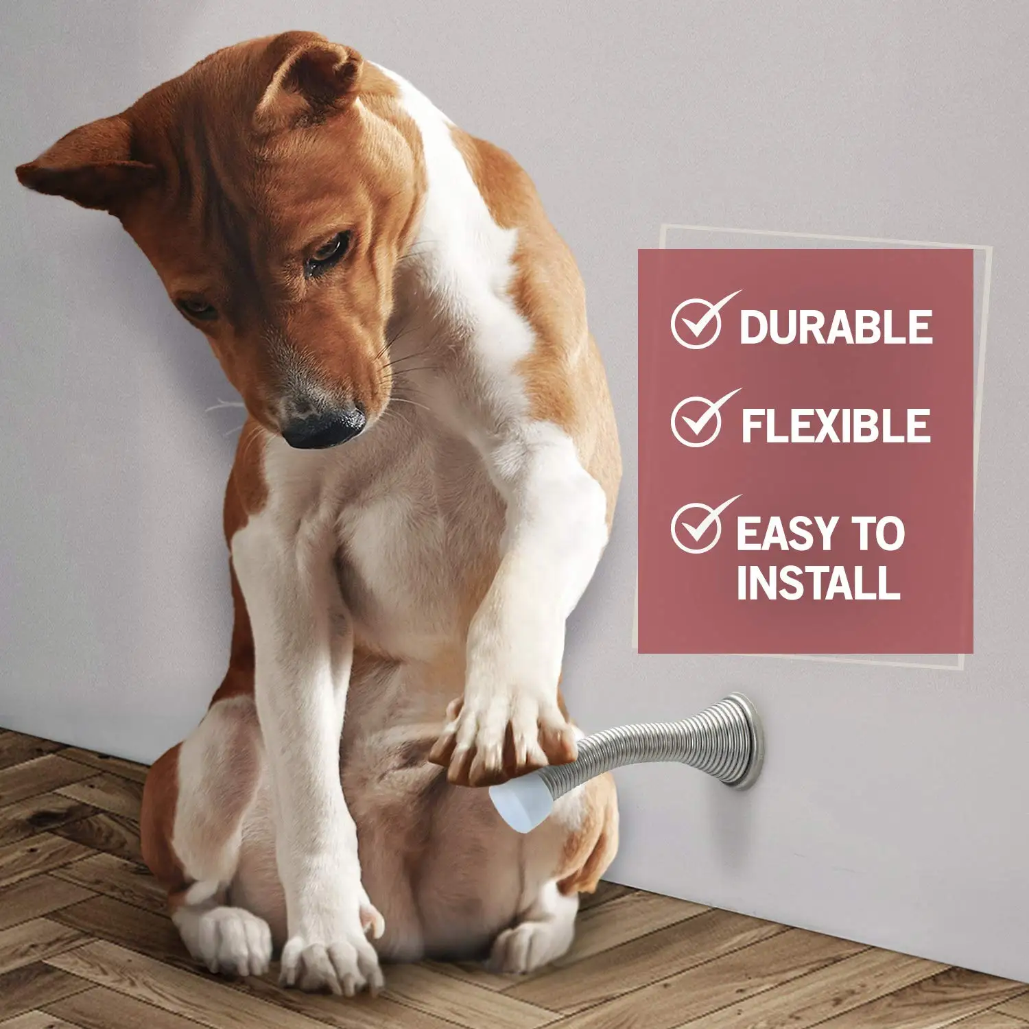 White Rubber Bumper Tips Spring Door Stops Brushed Satin Nickel- 3-1/4 ...