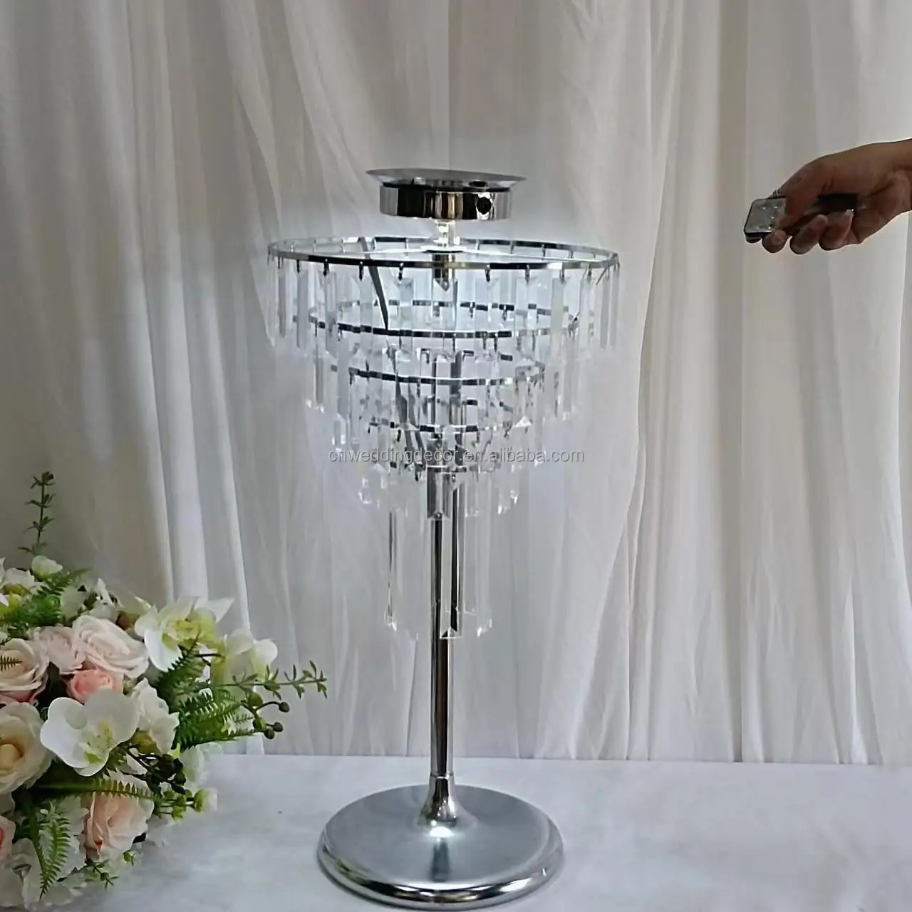 Remote Control LED Flower Stand Table Top Round Gold and Silver Metal ...