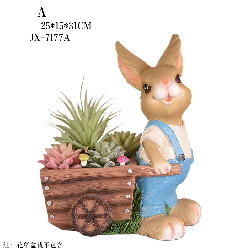 Cute Cart Bunny Rabbit Flower Pot - Perfect for Outdoor Decor