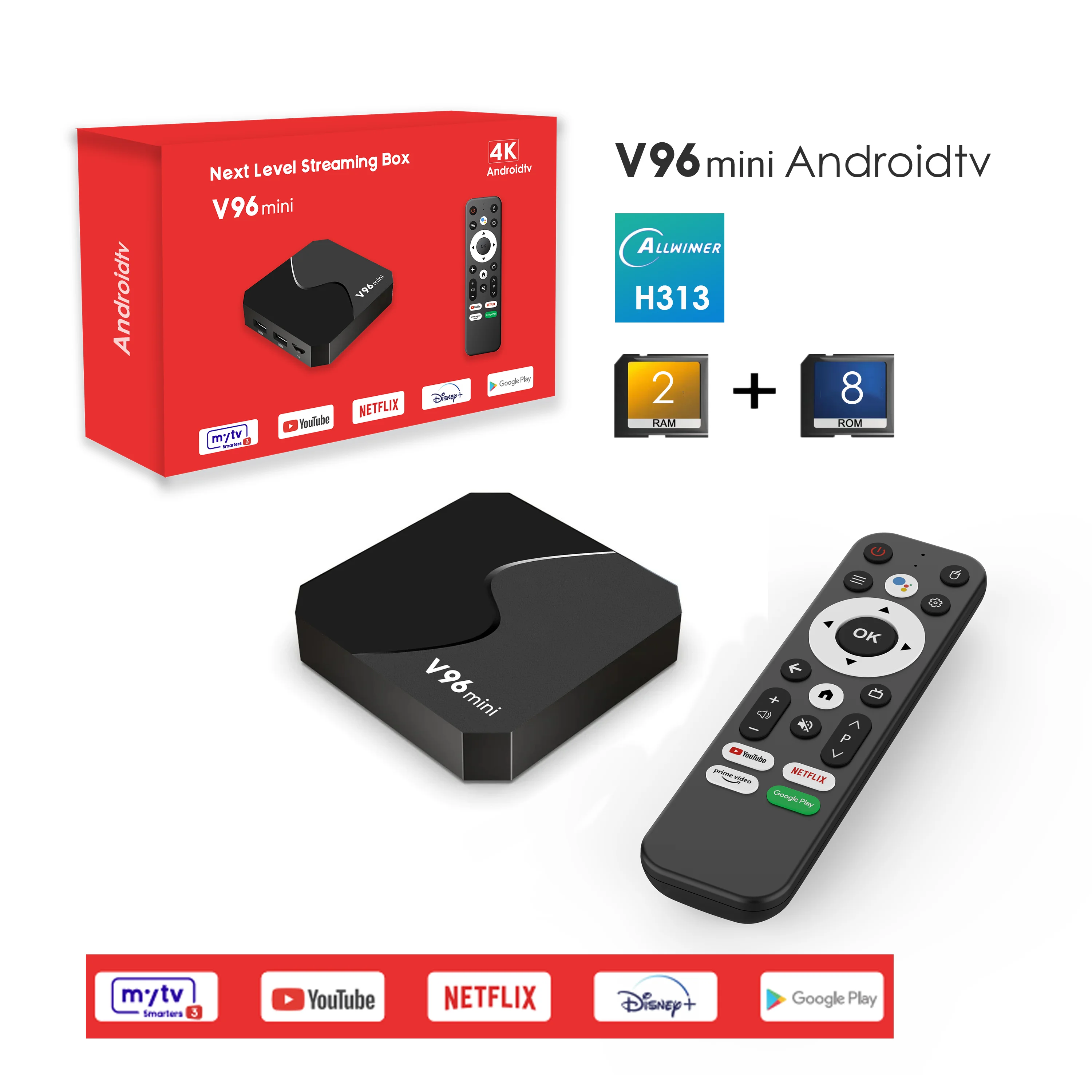 4k V96 Mini Smart Android Tv Box Mytv Smarters 3 Bt Voice Remote Atv Ui ...