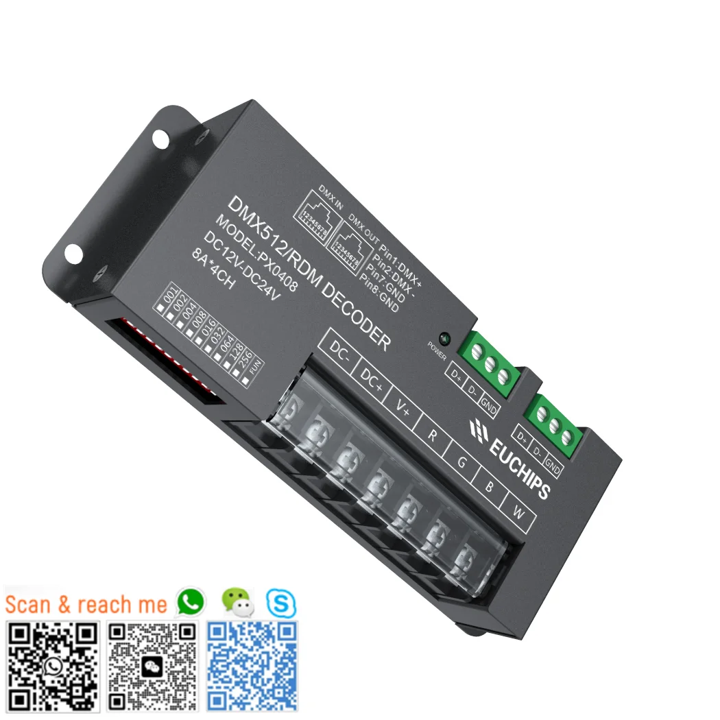 EUCHIPS PX0408 DMX Decoder - 4 Channel RGBW Lighting Control