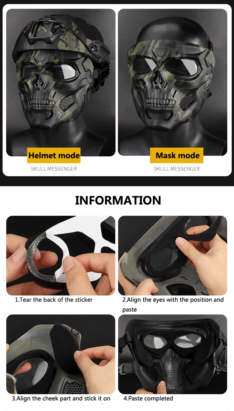 MUCHAN Tactical Helmet Set with Grimace Mask - Ultralight, Breathable ...