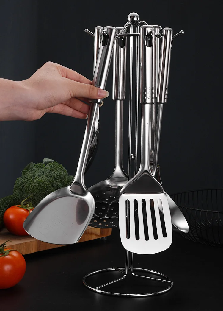304 Stainless Steel Kitchen Utensil Set With Long Handle Includes ...