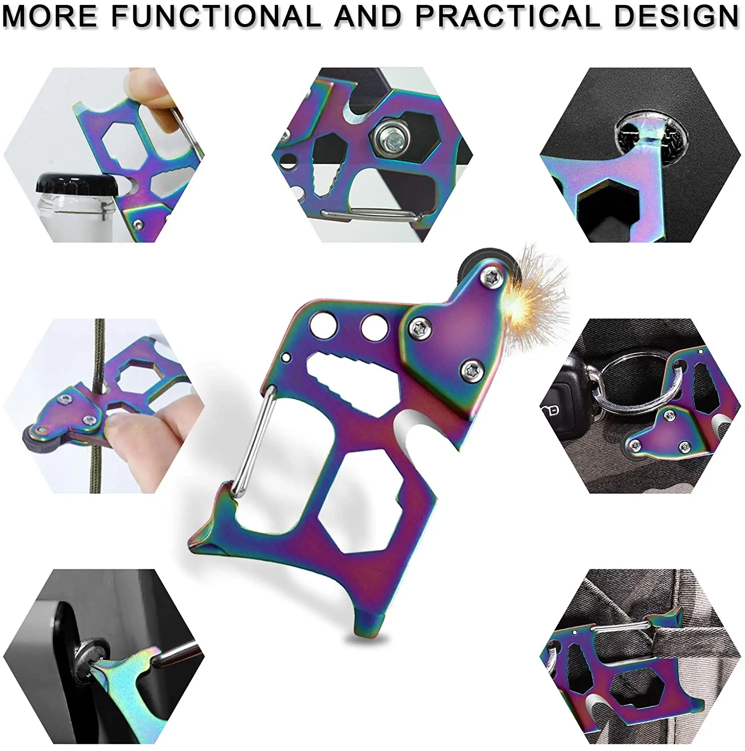 Survival EDC Carabiner Camping Fire Starter Wheel Equipment Tactical ...