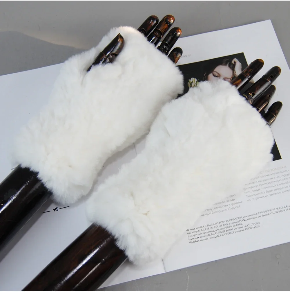 100% Real Genuine Knitted Rex Rabbit Fur Mittens Winter Warm Real Fur ...