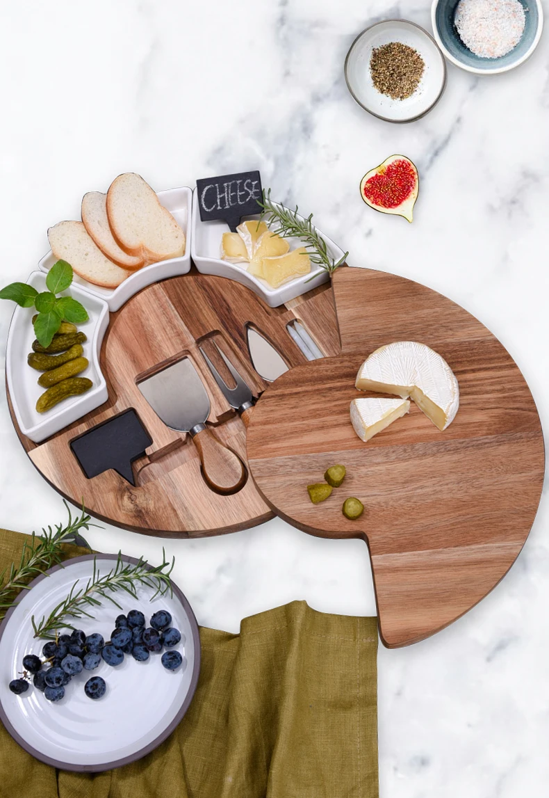Acacia Wood Cheese Board with Cheese Knife Set - Wholesale