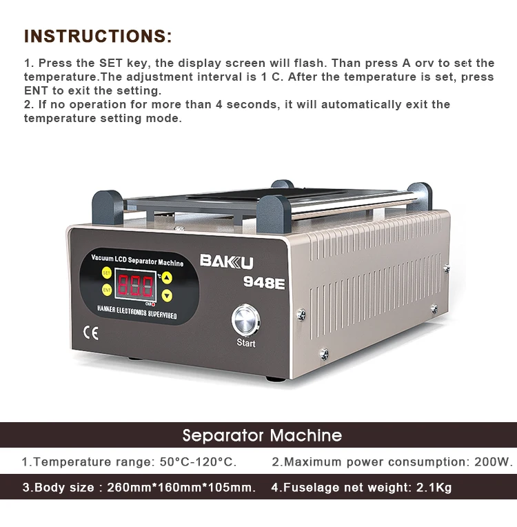 Baku Newly Product Vacuum Lcd Separating Machine Bk-948e High Quality Excellent Price - Buy Lcd ...