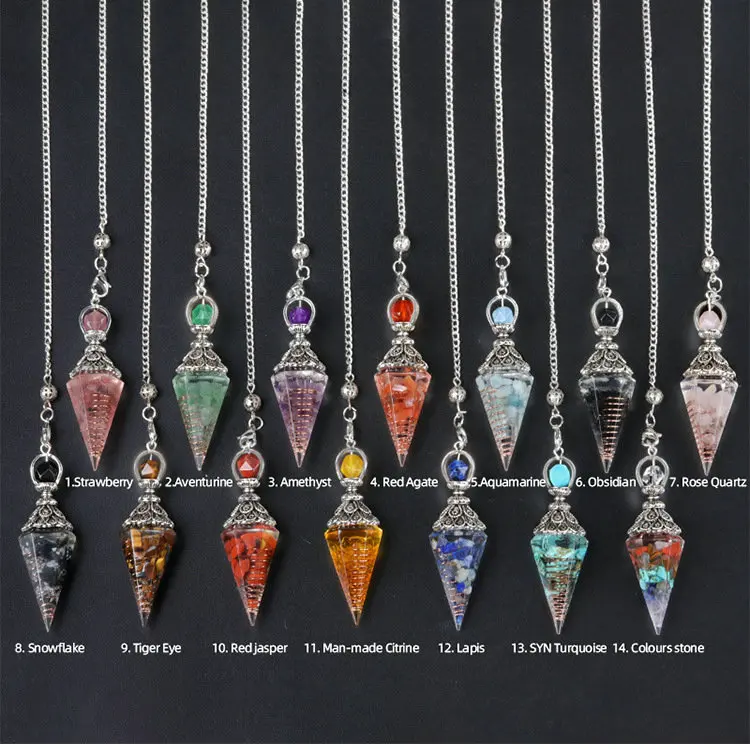 Natural Stone Pendulum Hexagonal Prism Shaped Pendant 7 Chakra Chain ...
