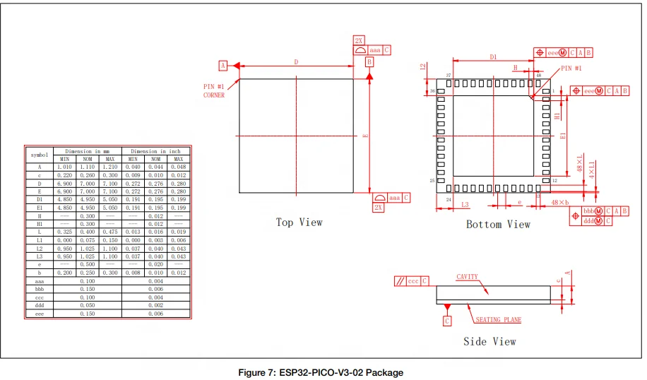 Original New Espressif Esp32 Smart Esp32 Pico V3 System In Package Chip Esp32 Eco3 Sip 7 7mm