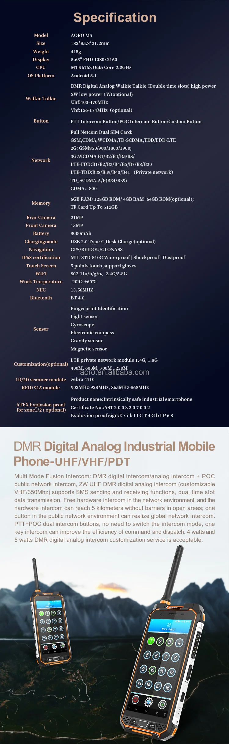 Aoro M5 Rugged Smart Phone - Industrial Digital Intercom