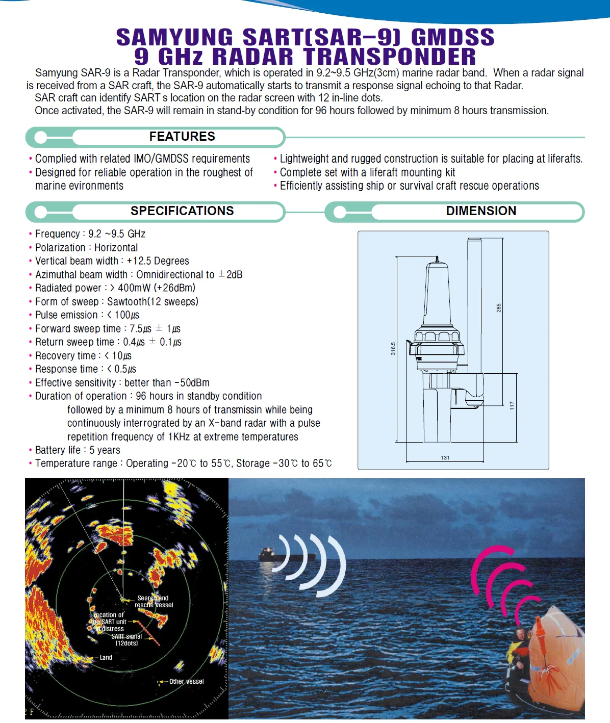 SAMYUNG SAR-9 IMO GMDSS Radar Research and Rescue Transponder Radar SART