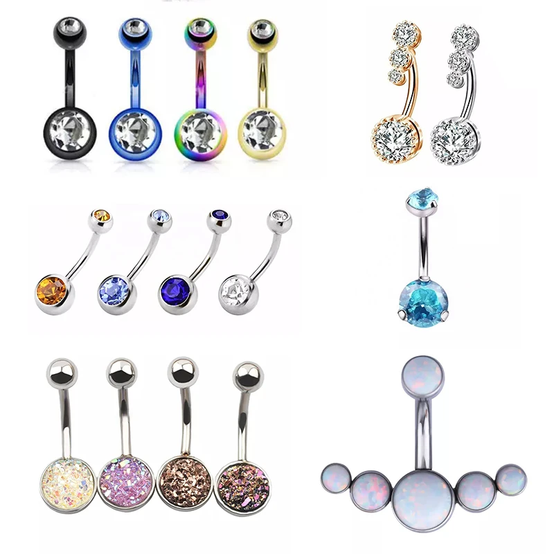 Fashion Piercing Double Gems Surgical Steel Belly Rings Woman Belly ...