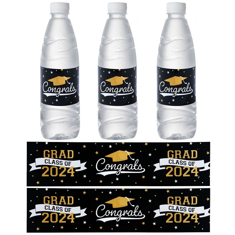 Graduation Bottle Labels Congrats Grad Water Bottle Stickers White Gold ...