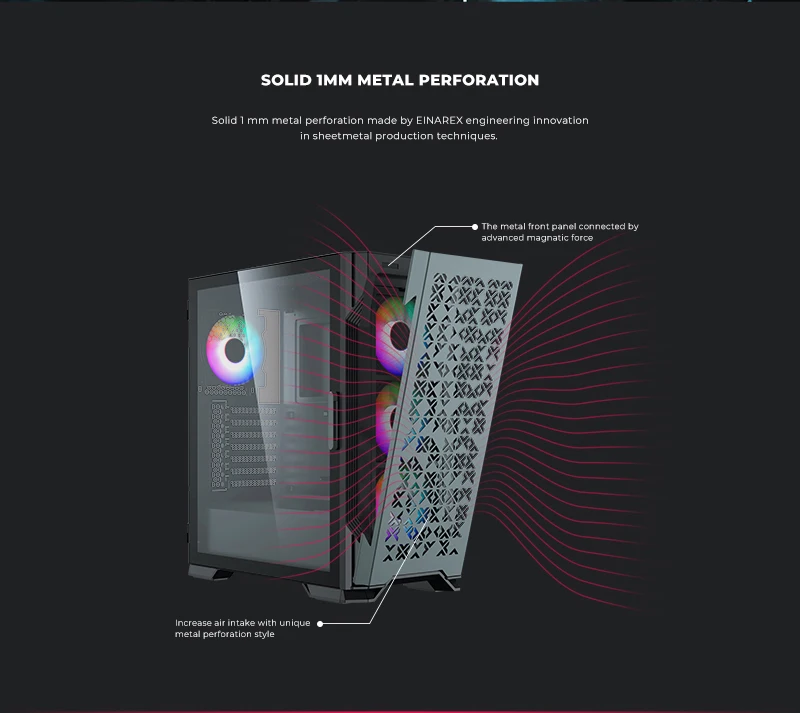 Atx Mid-tower Argb Lighting Metal Perforation Front Panel Black Gaming ...