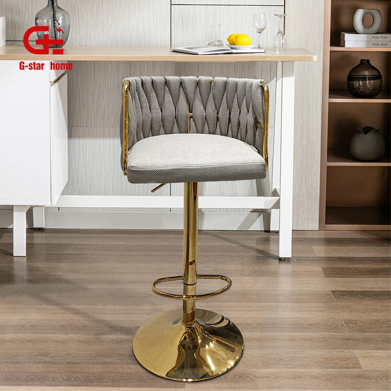 Luxury Modern High Back Counter Barstool Metal Bar Chair Fabric Bar ...