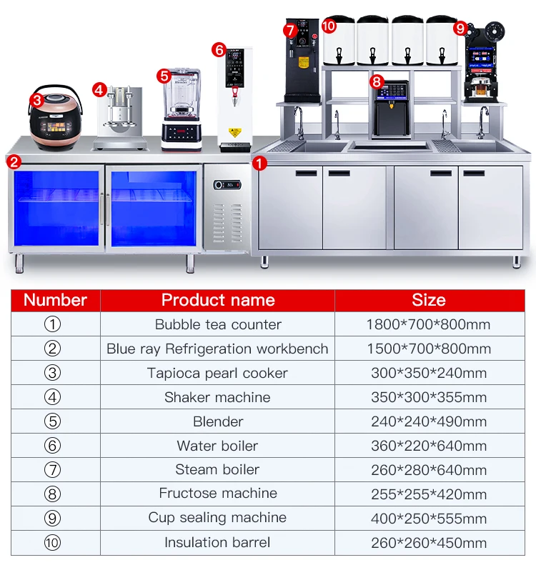 Hengzhi Customized Bubble Tea Work Table With Refrigerator Milk Tea ...