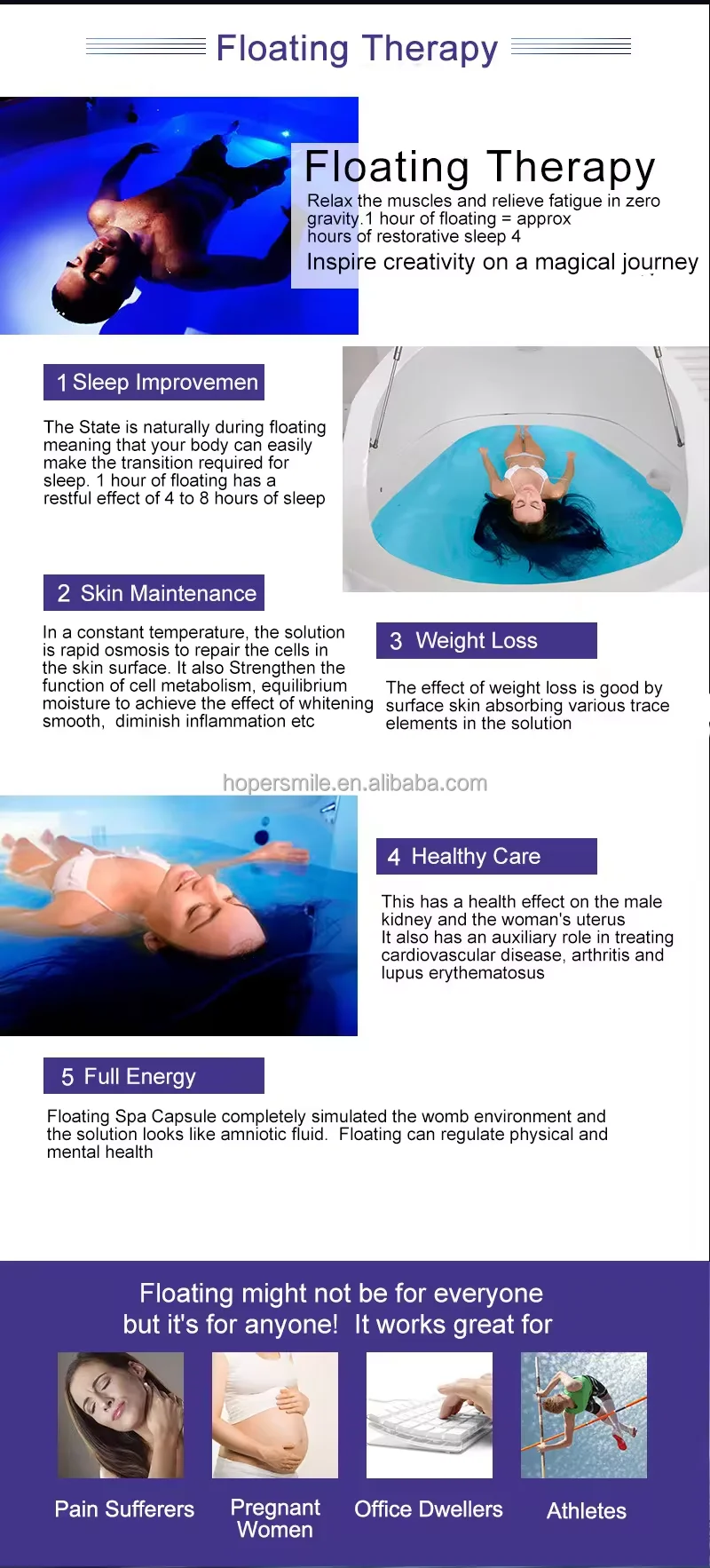 Floating Water Spa Bed with Isolation Float Tank Massage Belt Body ...