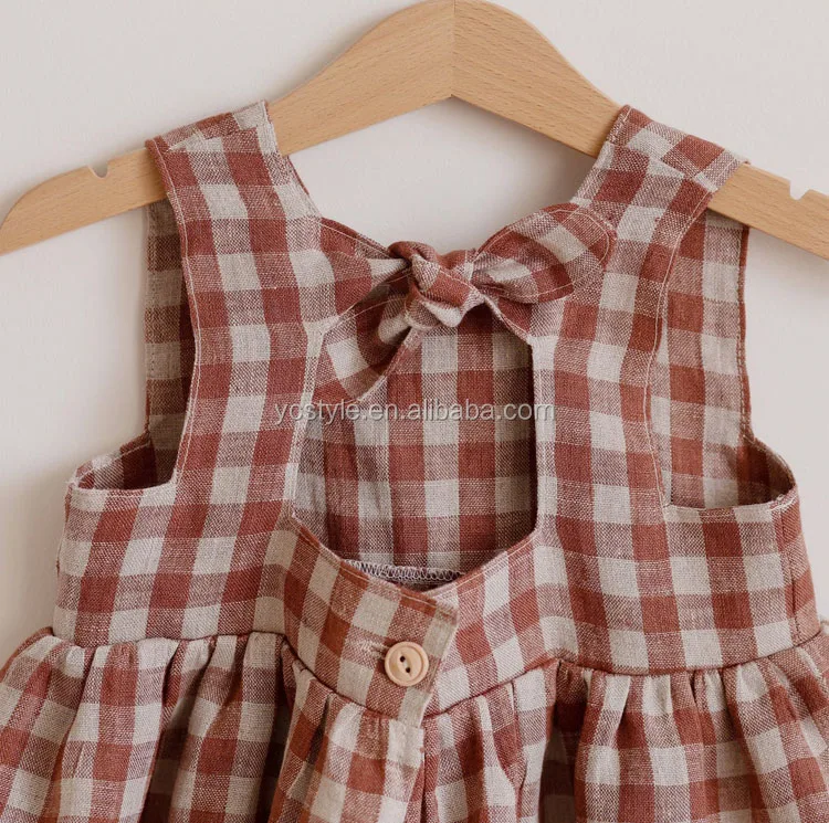 Beautiful Linen Cotton Clothing Baby Girl Dress Sleeveless Summer Plaid ...