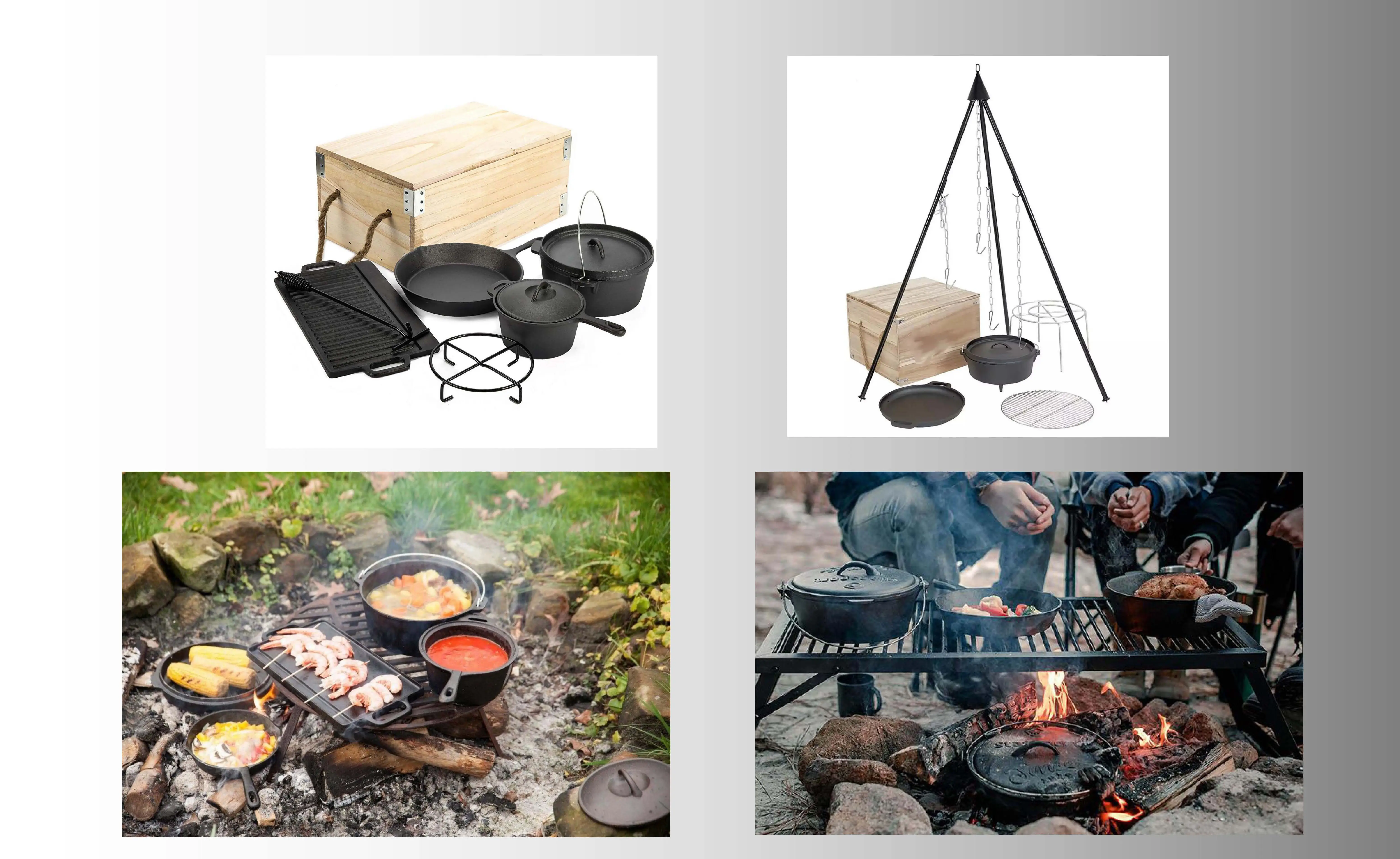 Outdoor Dutch Oven Set Cast Iron Cooking Pot With Lid Lifter Camping ...